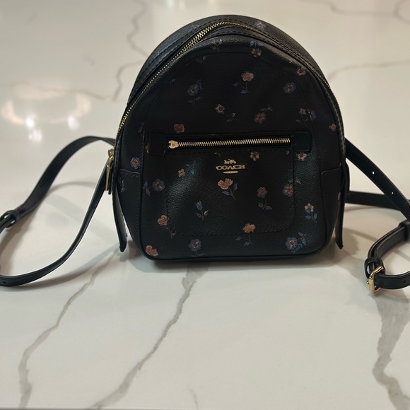 Coach | Bags | Coach Andi Mini Backpack Black Leather Floral Very Small ...